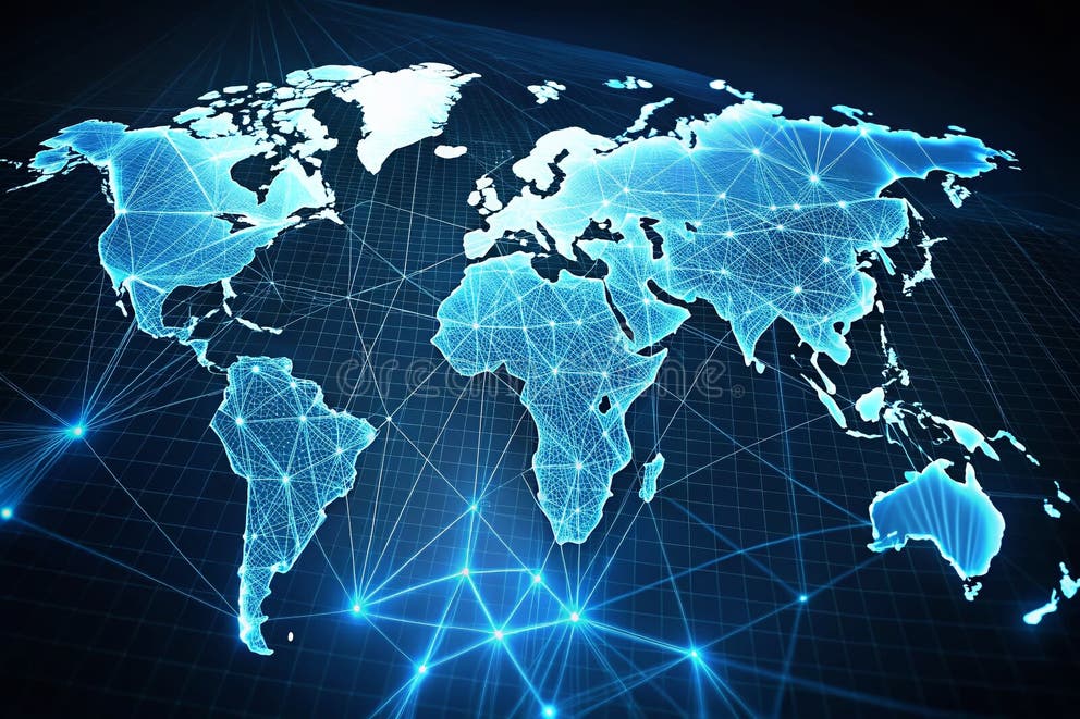 Intricate Blue Wireframe World Map Hologram Stunning Abstract ...