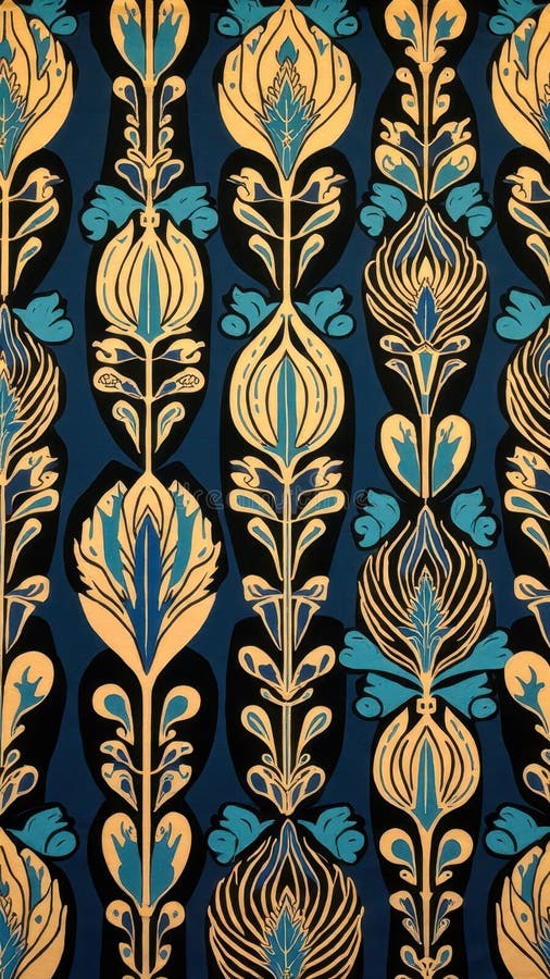 Intricate Blue and Yellow Floral Pattern with Ornate Design Elements ...