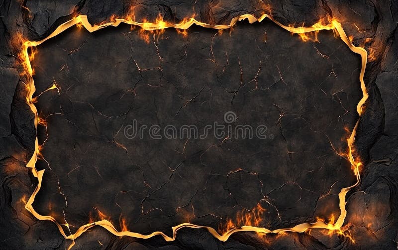 An Intricate Border of Flames Surrounding a Textured, Dark Stone ...