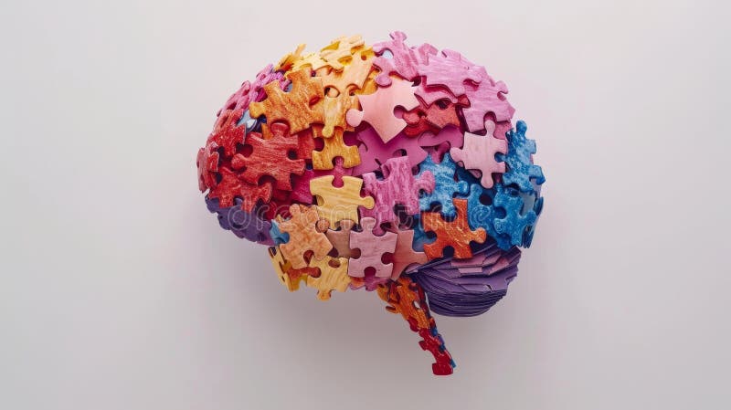 Intricate Brain Crafted from Colorful Puzzle Pieces Symbolizing Complex ...
