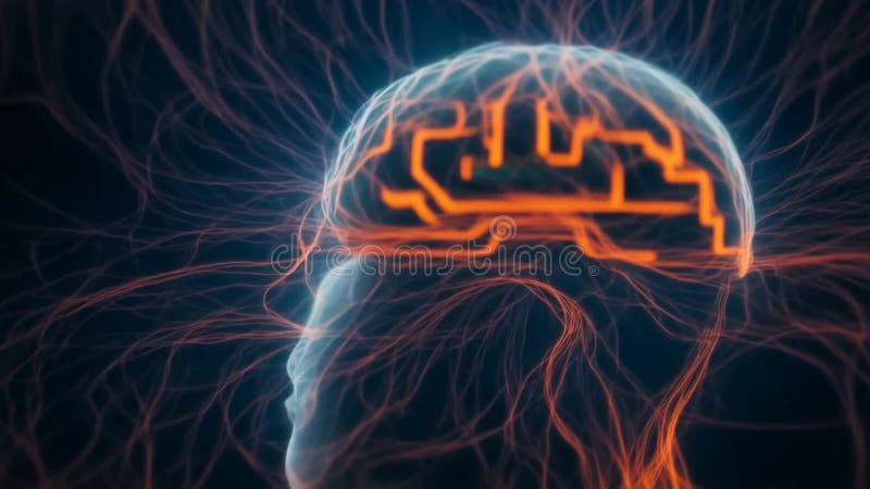 Intricate Brain Visualization: Human Head with Electrical Wires ...