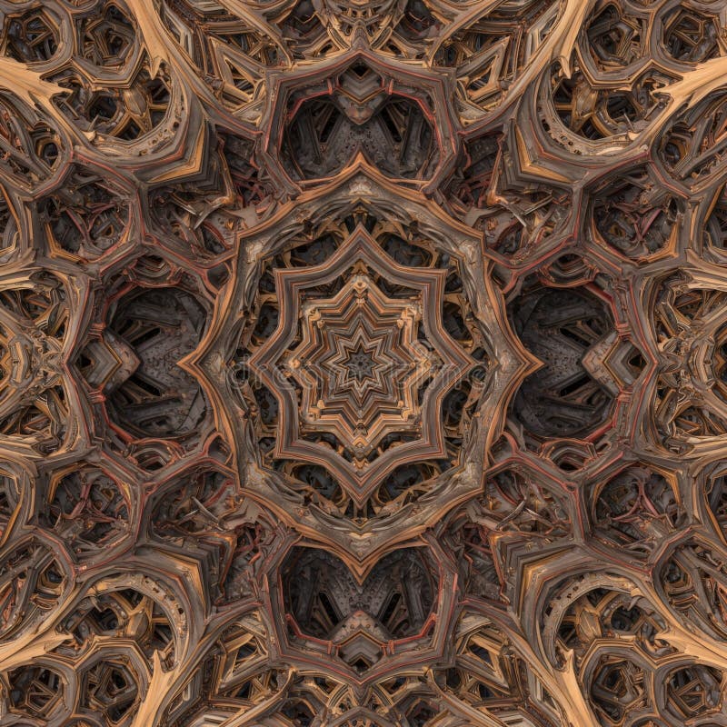 Intricate Brown and Gold Geometric Mandala Pattern Stock Illustration ...