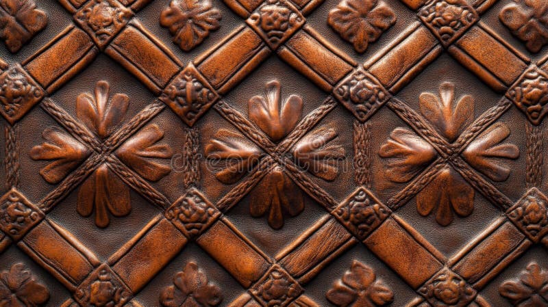 Intricate Brown Leather Pattern with Embossed Floral Motifs Stock ...