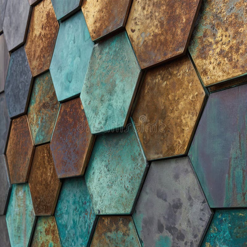 An Intricate Building Front of Six Sided Copper Plates with Age ...