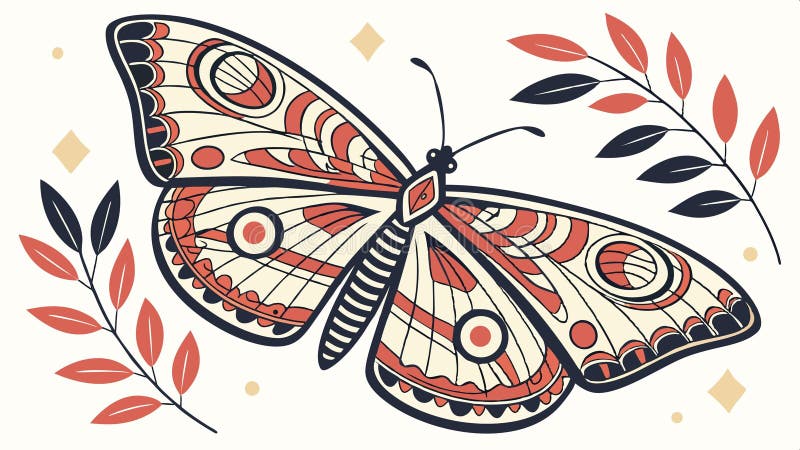 Intricate Butterfly with Floral Patterns and Elements Design Vector ...