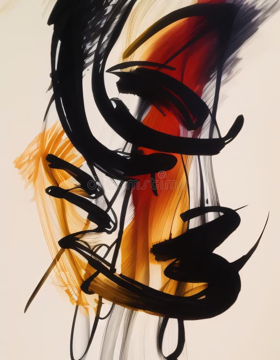 Intricate Calligraphy Brush Strokes Merging with Abstract Forms ...
