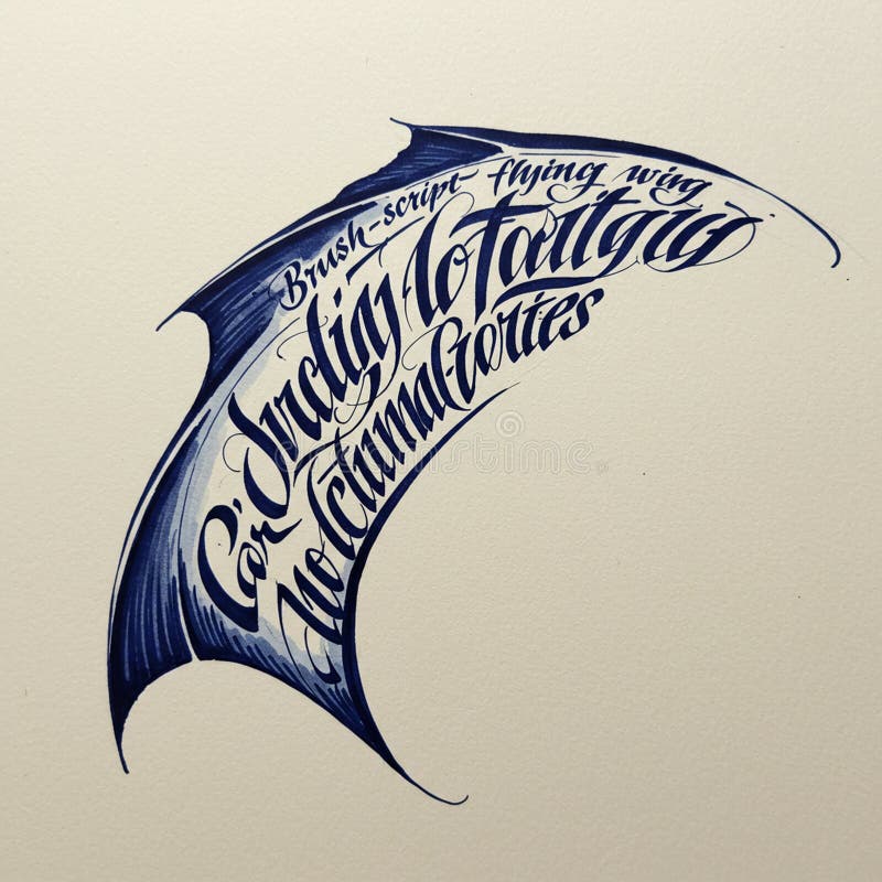 Intricate Calligraphy in Dark Blue Ink Forms the Shape of a Stylized ...