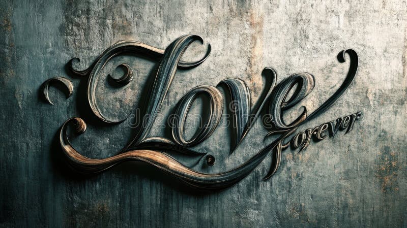 Intricate Calligraphy of Words Love and Forever Displayed on a Textured ...