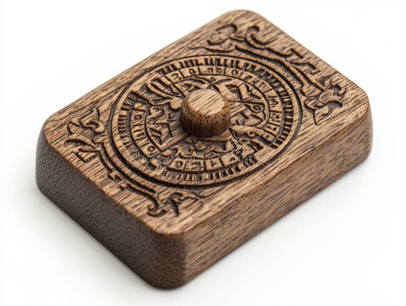 Intricate Carved Wooden Block with Circular Design Stock Illustration ...