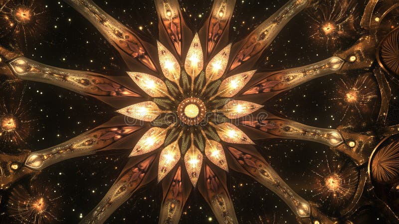 Intricate Ceiling Design Adorned with Vibrant Lights and Star-like ...
