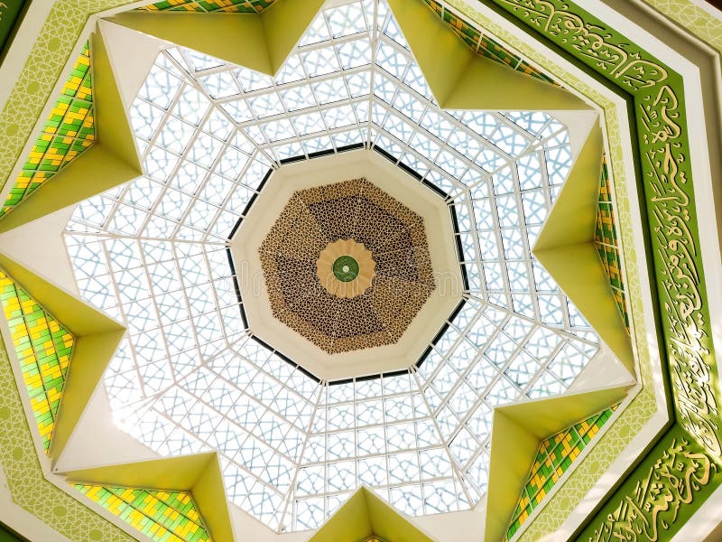 Intricate Ceiling Design of a Mosque with Geometric Patterns and ...