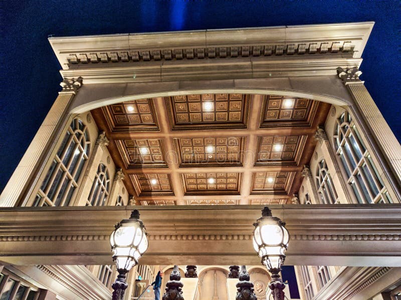 Elegant Architecture Showcases Ornamental Ceiling Details at Night in a ...