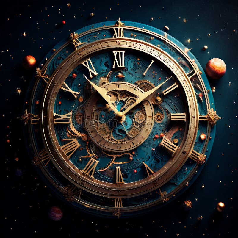 Intricate Celestial Clock with Roman Numerals and Planets Stock Image ...