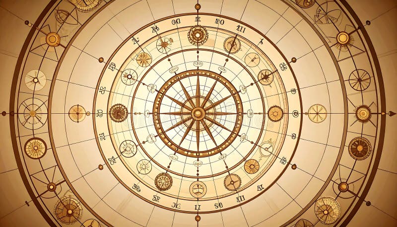 Intricate Celestial Design of a Vintage Astrological Ceiling in Warm ...