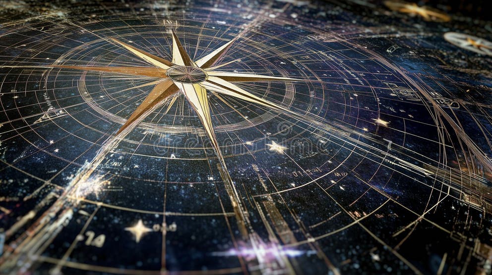 Intricate Celestial Map Features a Large, Central Compass Rose with ...