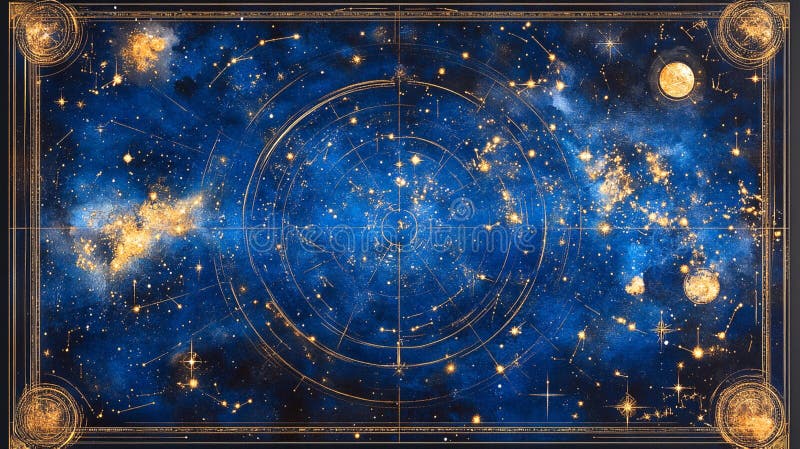 Intricate Celestial Map with Golden Constellations and Cosmic Patterns ...
