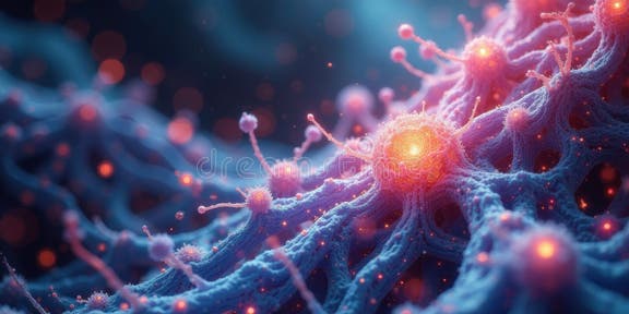 Intricate Cellular Network a Microscopic View of Interconnected Structures with Glowing Nodes ...