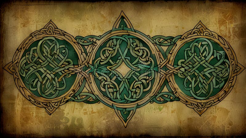 Intricate Celtic Knot Pattern on Aged Parchment, Rich Green and Gold ...