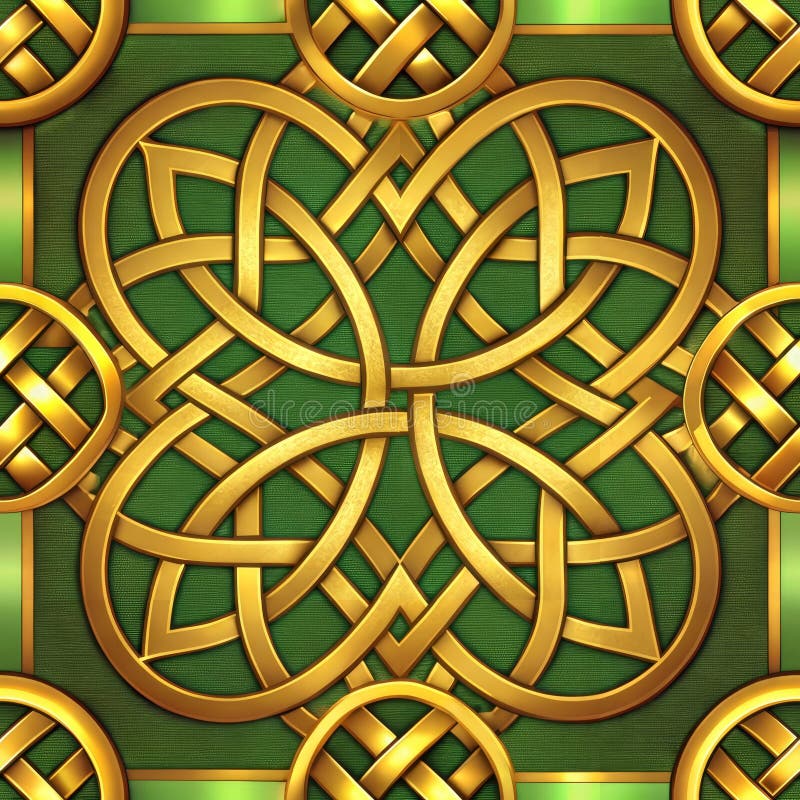 Intricate Celtic Knot Pattern in Gold and Green Stock Image - Image of ...