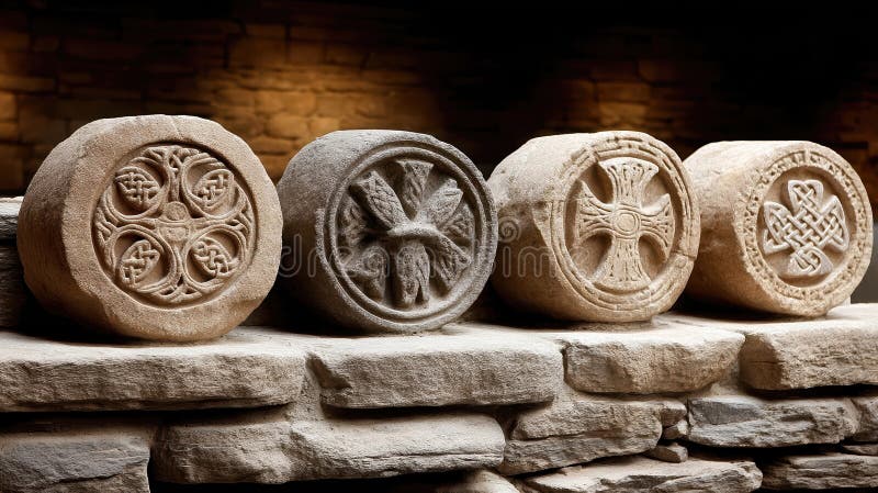 Intricate Celtic Patterns Carved into Ancient Stone Artifacts Displayed ...
