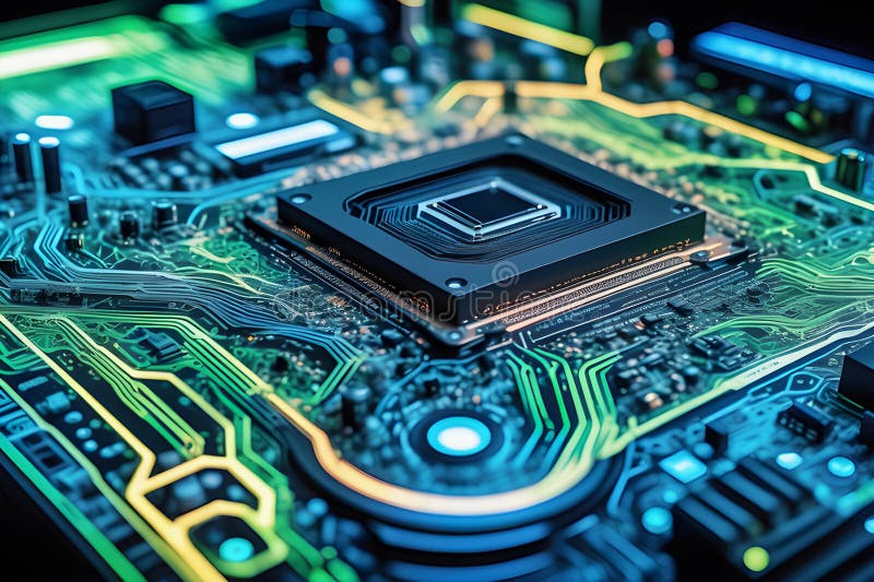 Intricate Central Processing Unit on Circuit Board Stock Illustration ...