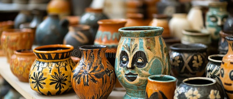 Intricate Ceramic Art a Study in Ethnic Faces Geometric Patterns and ...