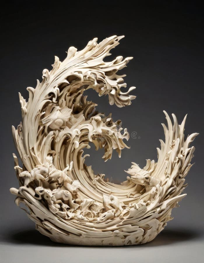 Intricate Ceramic Wave Sculpture in Neutral Tones Stock Image - Image ...