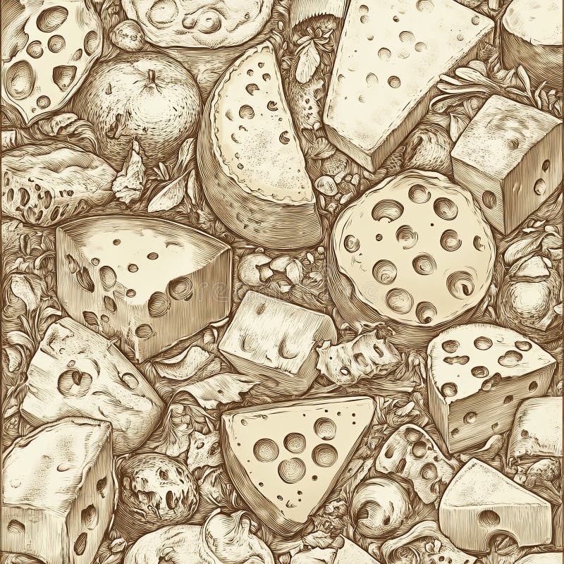 Intricate Cheese Pattern with Various Shapes and Textures, Evoking ...