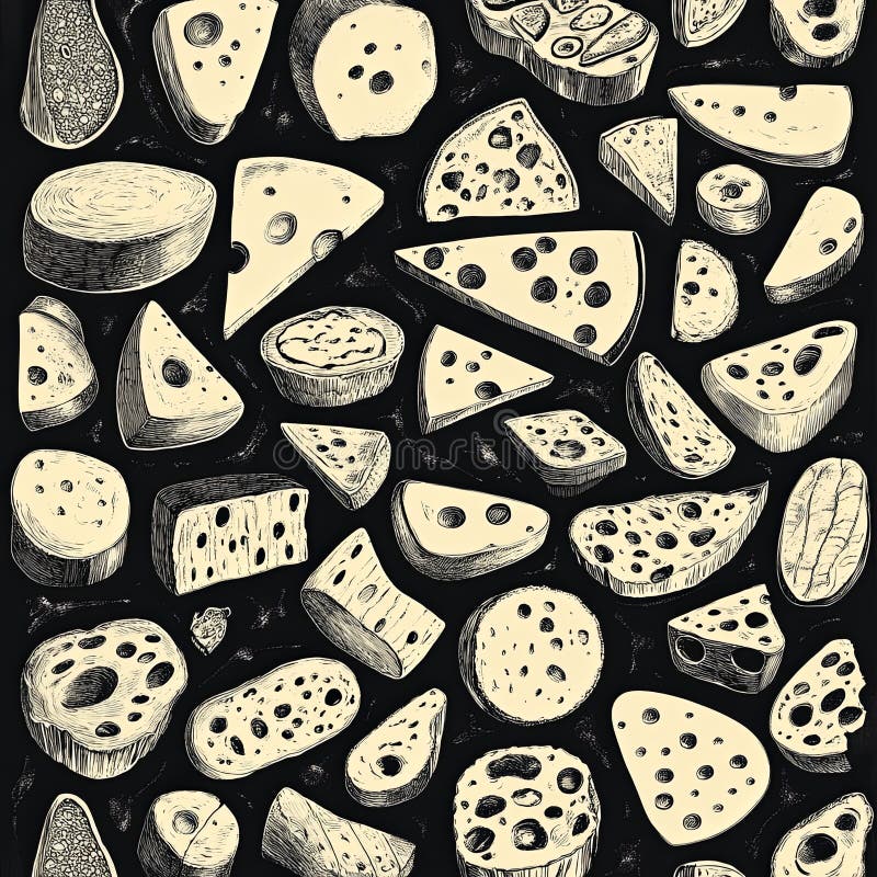 Intricate Cheese Pattern with Various Shapes and Textures, Perfect for ...
