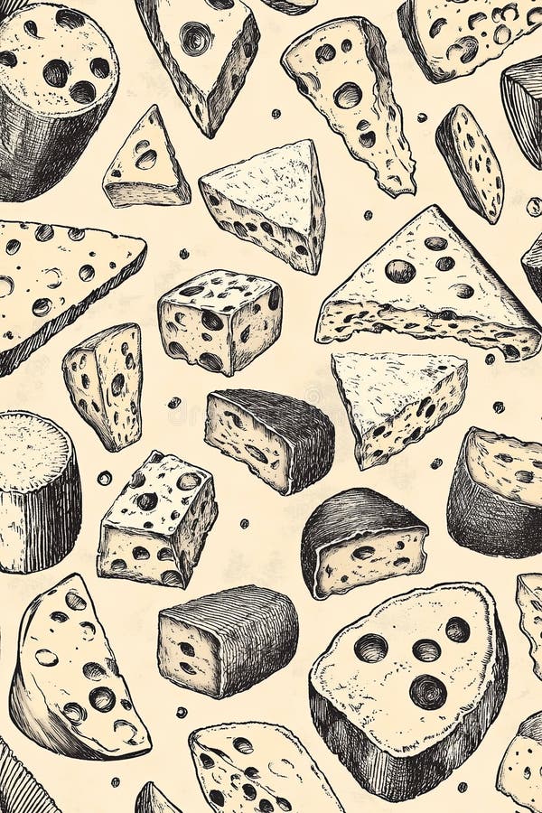 Intricate Cheese Pattern with Various Shapes and Textures, Showcasing ...