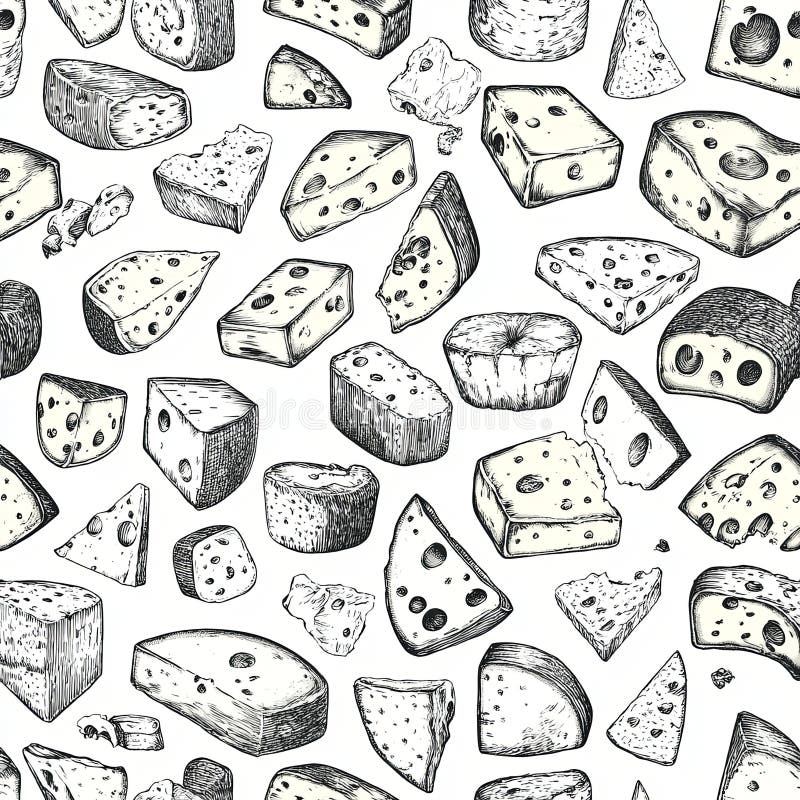 Intricate Cheese Pattern with Various Shapes and Textures, Showcasing ...