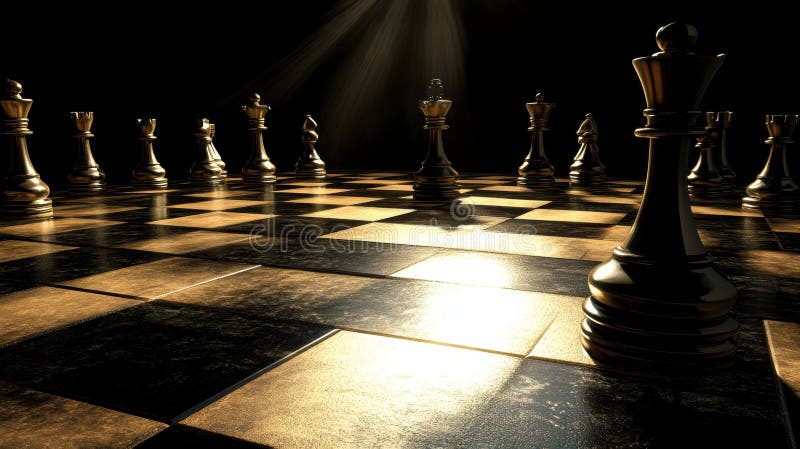 Chess Pieces Arranged on a Shiny Board Under Dramatic Lighting in an ...
