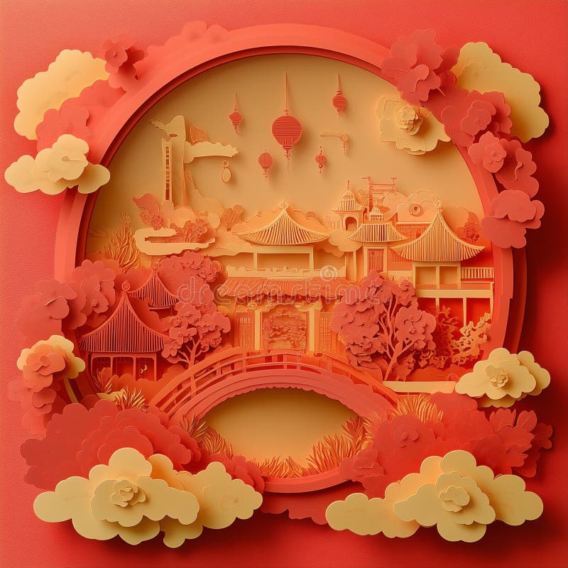 Intricate Chinese Paper Art Featuring Traditional Architecture ...