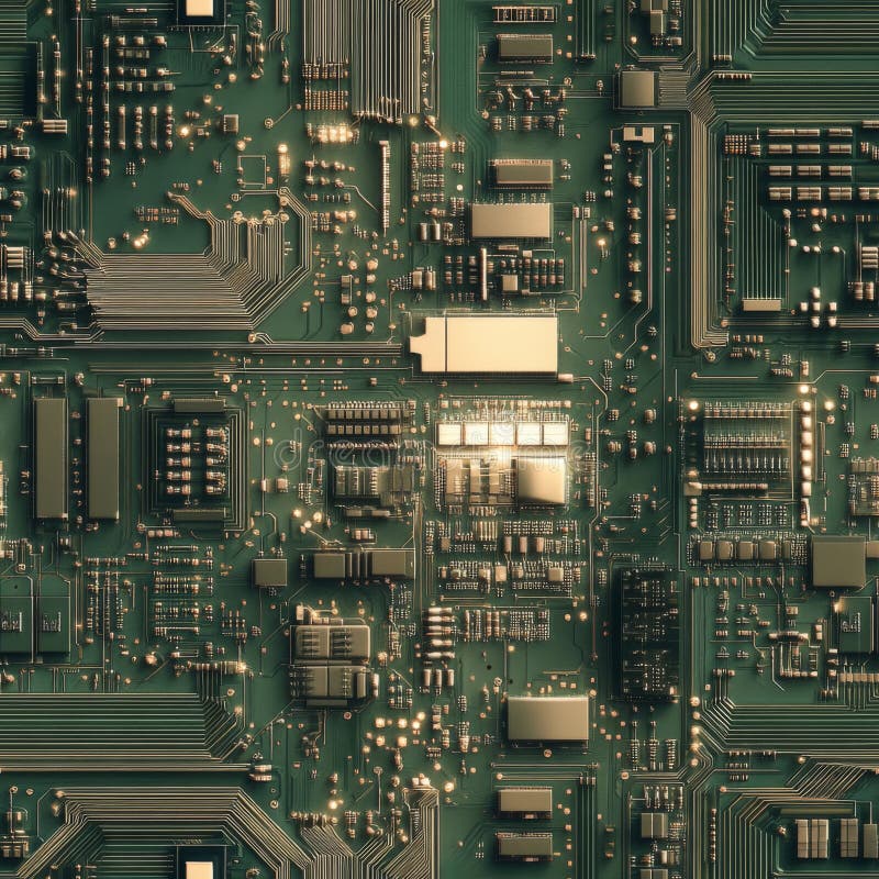 Intricate Circuit Board Design Microchips Connectors Highlighting ...