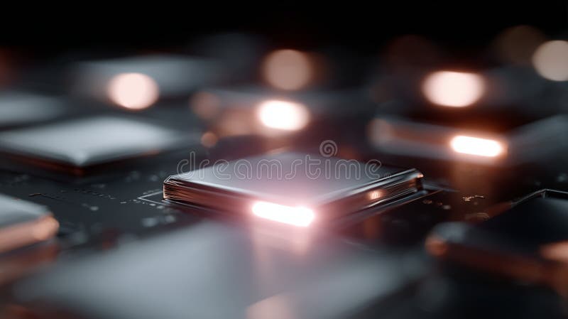 Close-up View of Illuminated Circuit Board Components Showcasing Intricate Technology and Modern ...