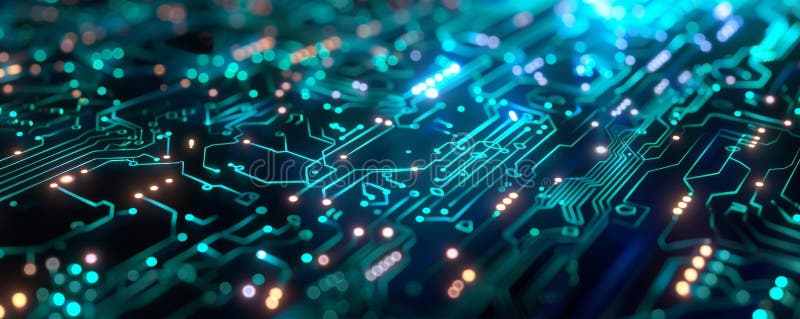 Intricate Circuit Board with Glowing Nodes and Pathways Against a Dark ...