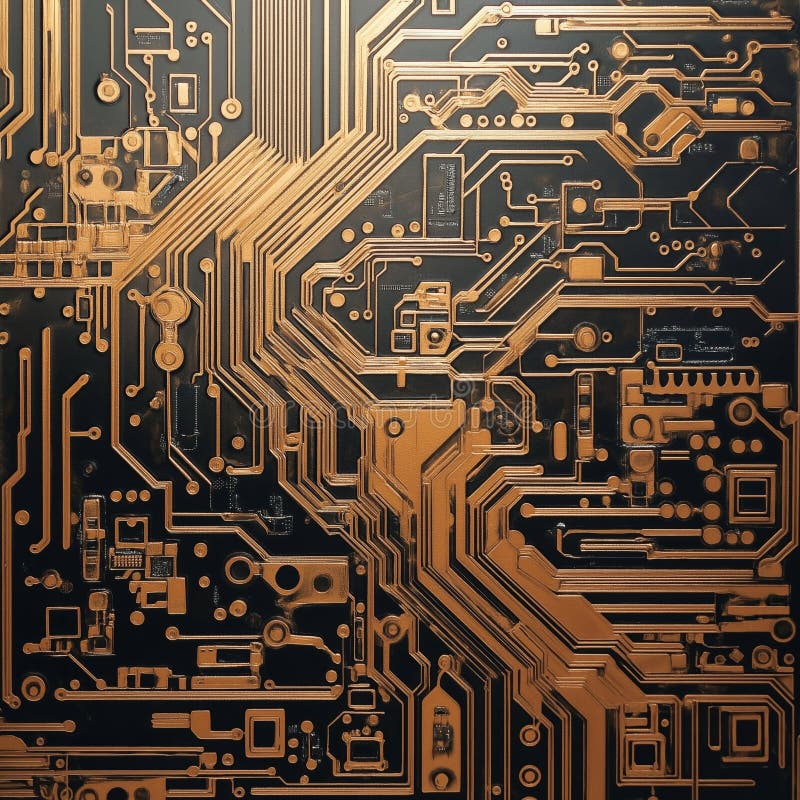 Intricate Circuit Board Gold Traces Geometric Pattern Stock Photos ...