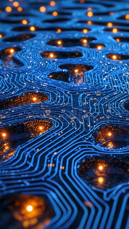 An Intricate Circuit Board Maze Illuminated with Data Processing ...