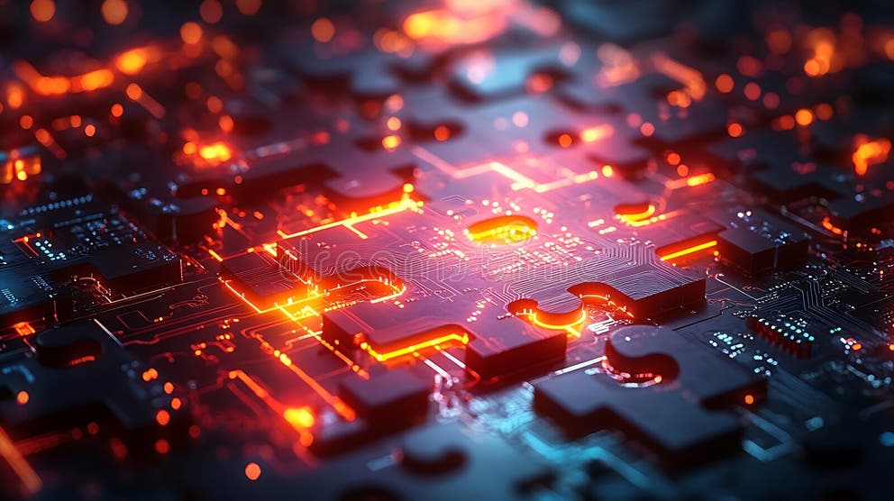 Intricate Circuit Board Puzzle Concept with Interconnected Components ...