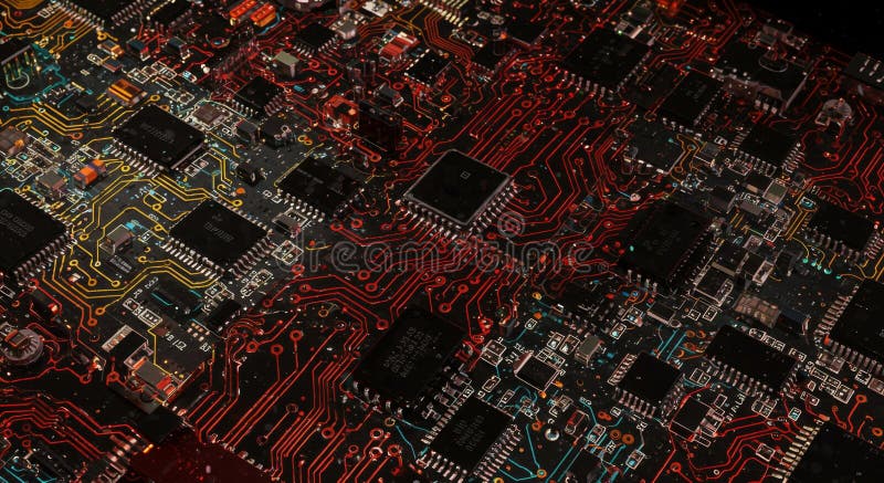 Intricate Circuit Board with Red and Teal Wiring Stock Illustration ...