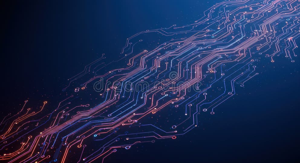 Intricate Circuit Pathways Glow with Digital Information Flow and ...