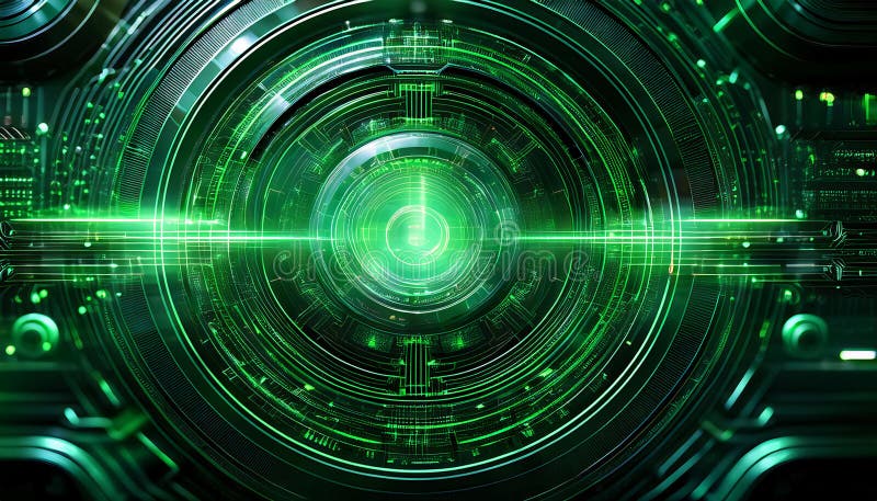 Intricate Circular Design with Glowing Green Lines and a Bright Central ...