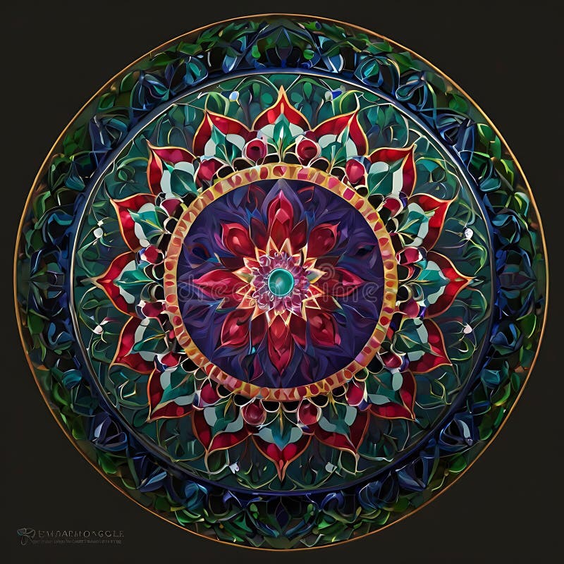 Intricate Circular Mandala in Jewel Tones of Emerald, Sapphire, and ...