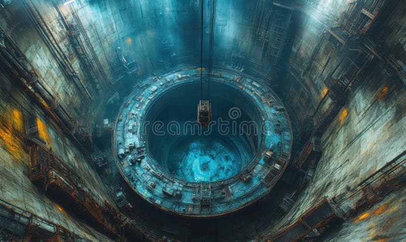 Aerial View of a Futuristic Underground Nuclear Facility with High-tech ...