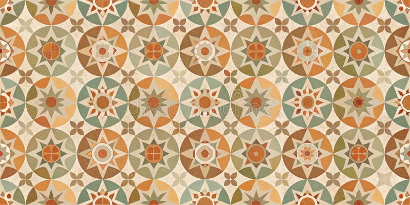 Intricate Circular Starburst Pattern Tile Design Featuring Earthy Tones and Geometric Shapes ...