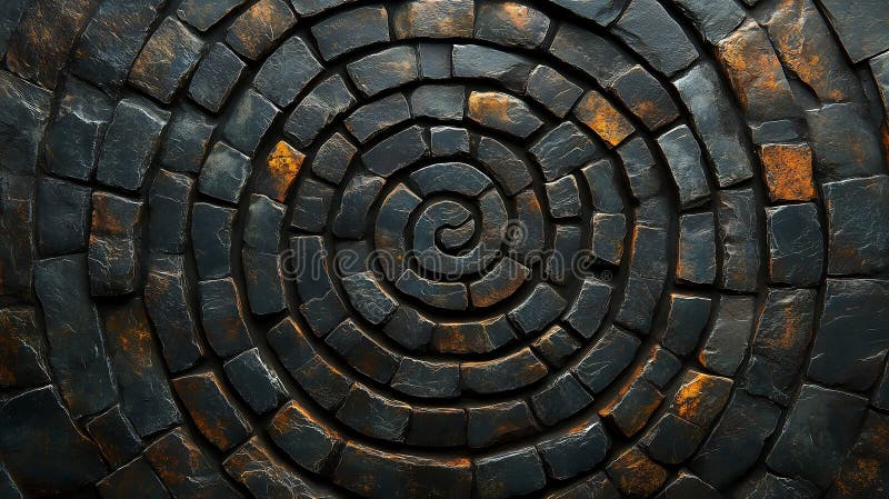 Top-Down View of an Intricate Circular Stone Labyrinth. Generated Using ...