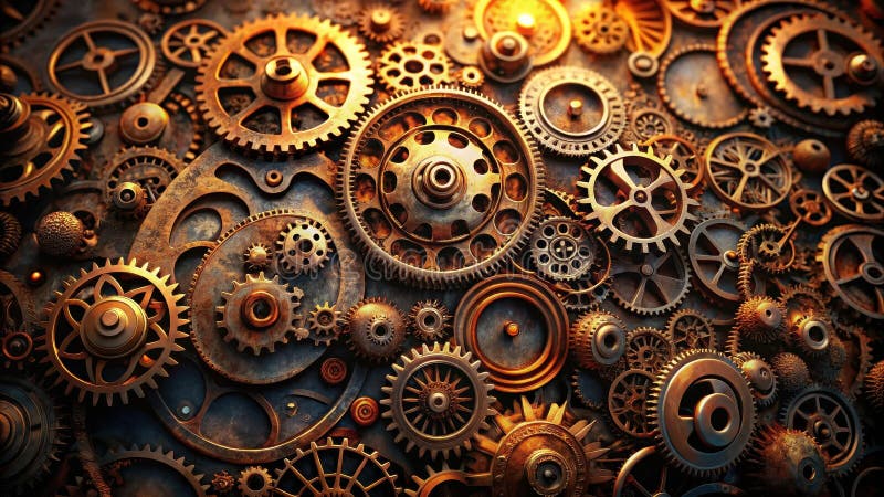 Intricate Clockwork Gears and Components, a Complex System of Bronze ...