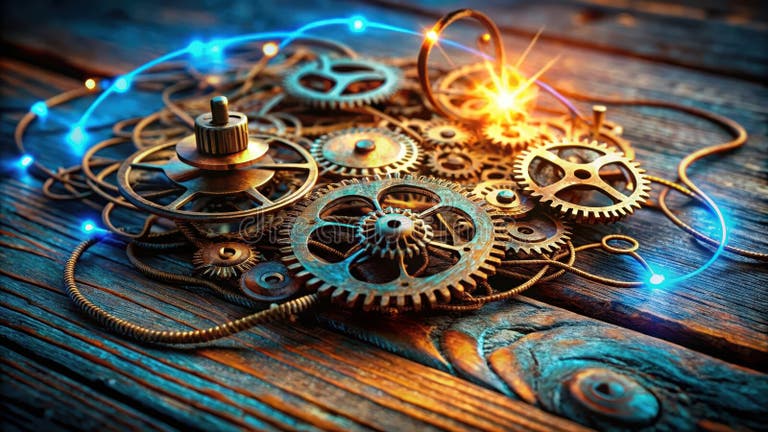 Intricate Clockwork Gears Interlock, Illuminated by Glowing Pathways ...