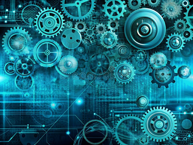 Intricate Clockwork Gears Set Against a Blue Technological Background ...