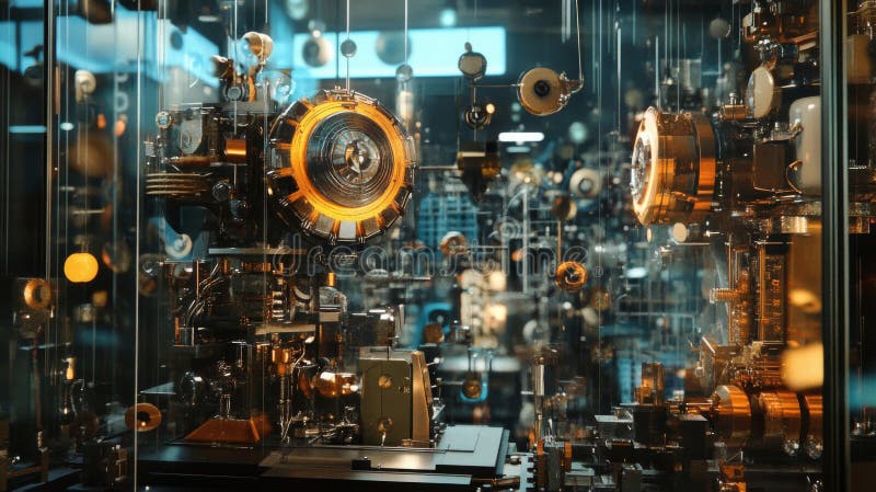 Intricate Clockwork Machine in a Glass Enclosure, Detailed 3d Rendering ...